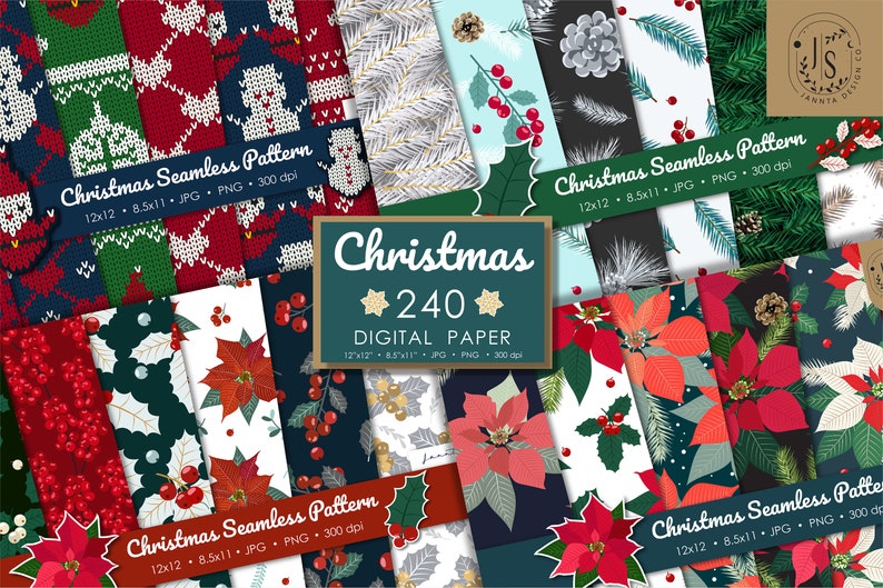 Bundle Christmas Digital Paper Winter Pattern Background - Etsy