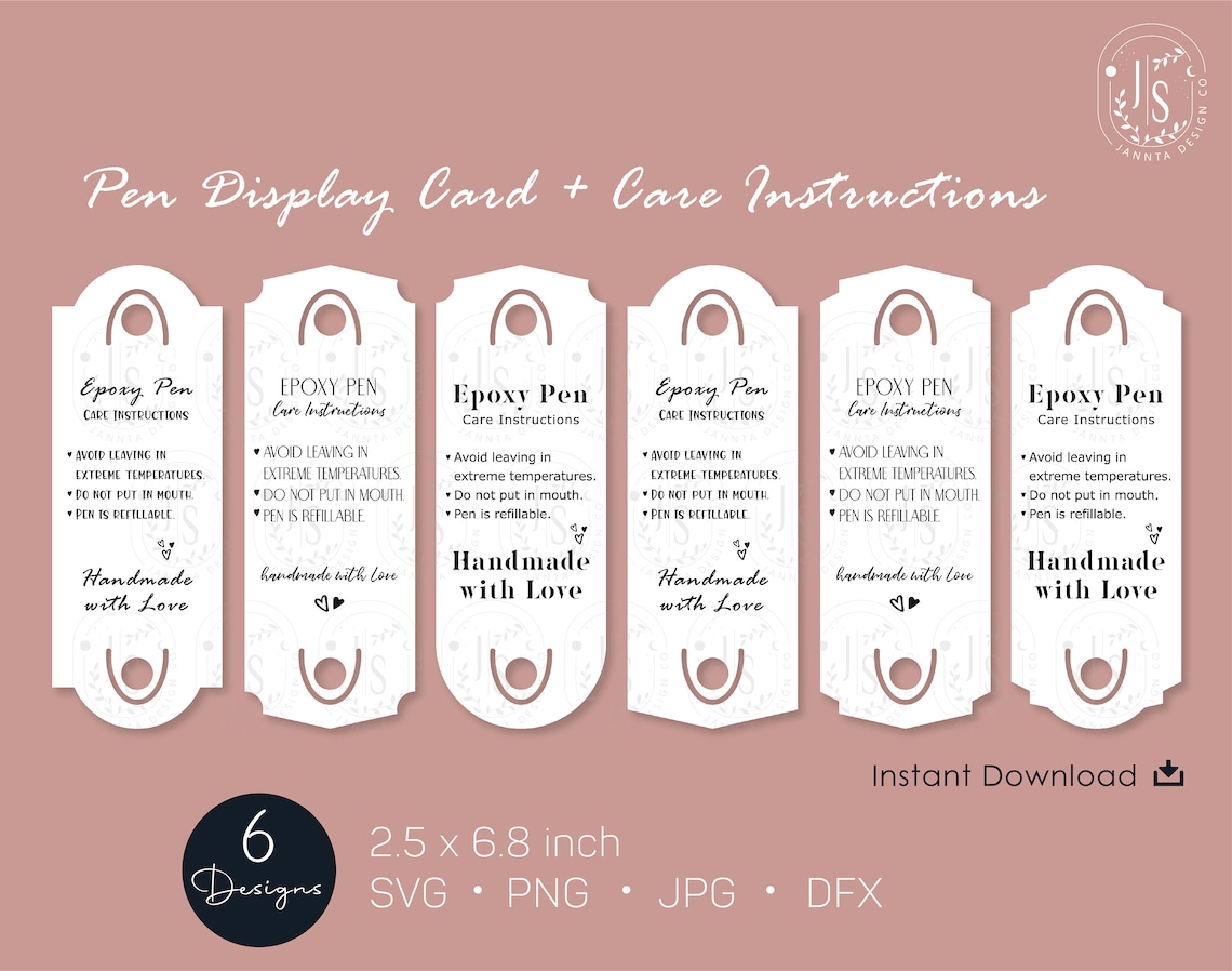 Epoxy Pen Display Card SVG Glitter Pen Care Template Pen - Etsy