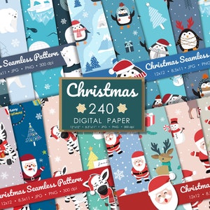 Bundle Christmas Digital Paper Winter Pattern Background Printable ...