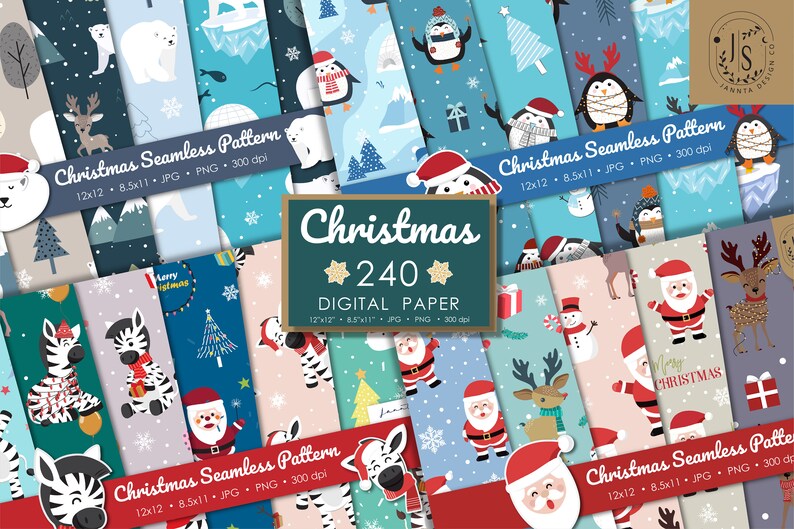 Bundle Christmas Digital Paper Winter Pattern Background - Etsy