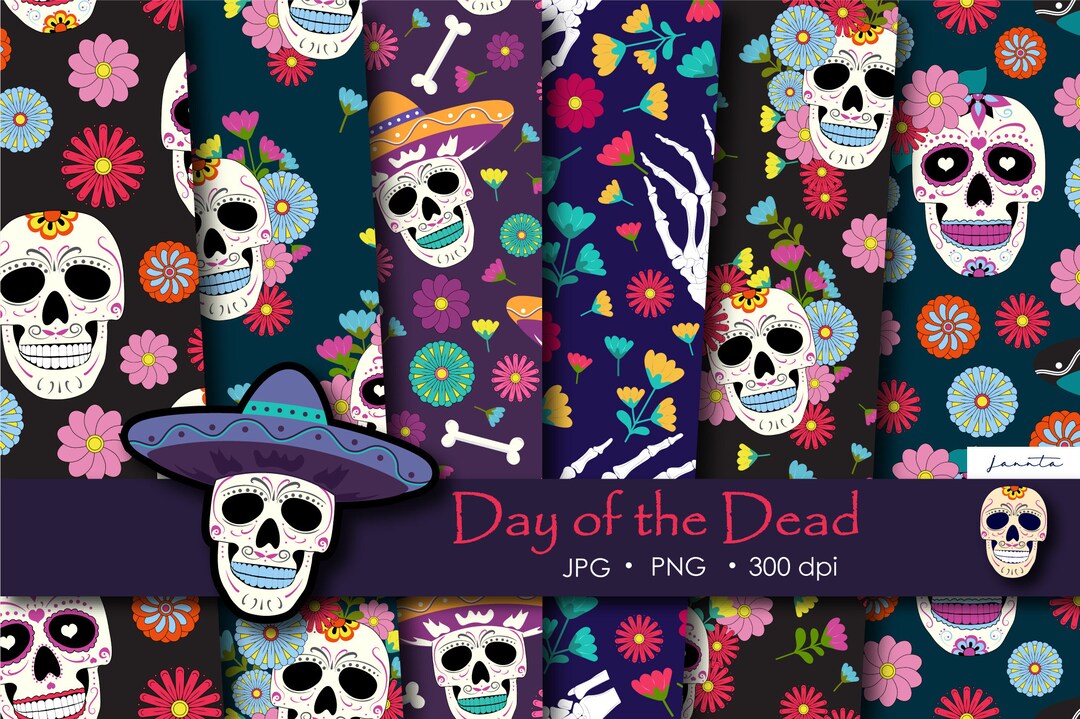 Day of the Dead Digital Paper | Sugar Skull | Halloween Horror Pack ...