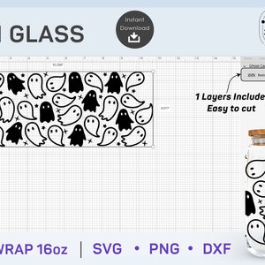 Halloween Ghost Can Glass Wrap SVG, Libbey Full Wrap 16oz Svg, Horror ...