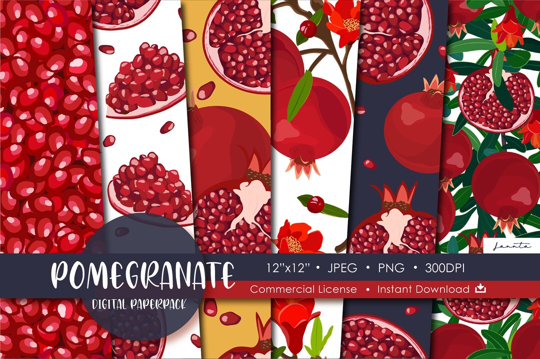 Pomegranate Digital Paper Seamless Pattern Digital Papers Pack Fruit ...