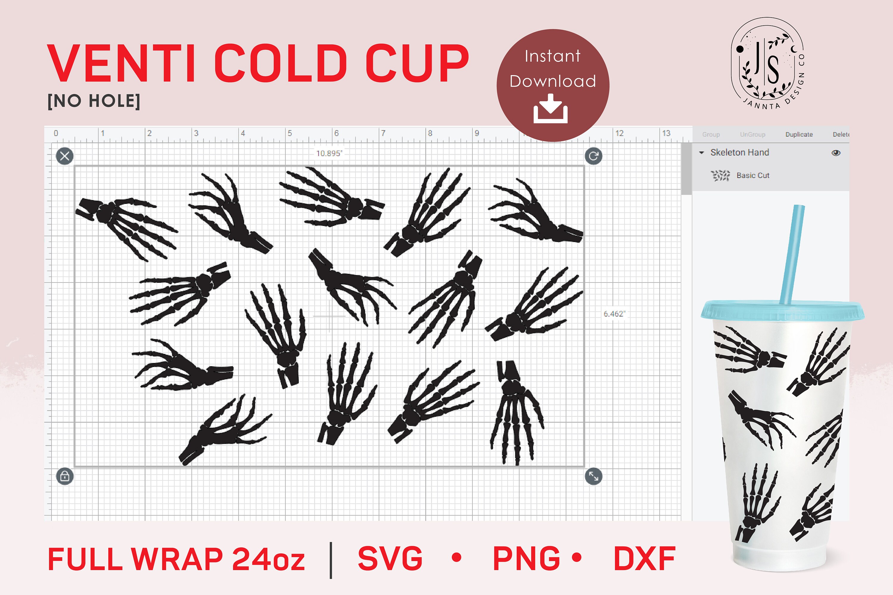 Skeleton Hand SVG No Hole 24oz Venti Cold Cup Svg Halloween - Etsy