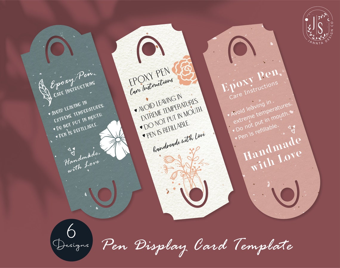 Epoxy Pen Display Card SVG Glitter Pen Care Template Pen - Etsy