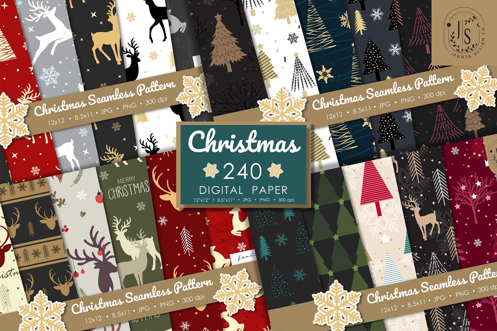 Bundle Christmas Digital Paper Winter Pattern Background - Etsy