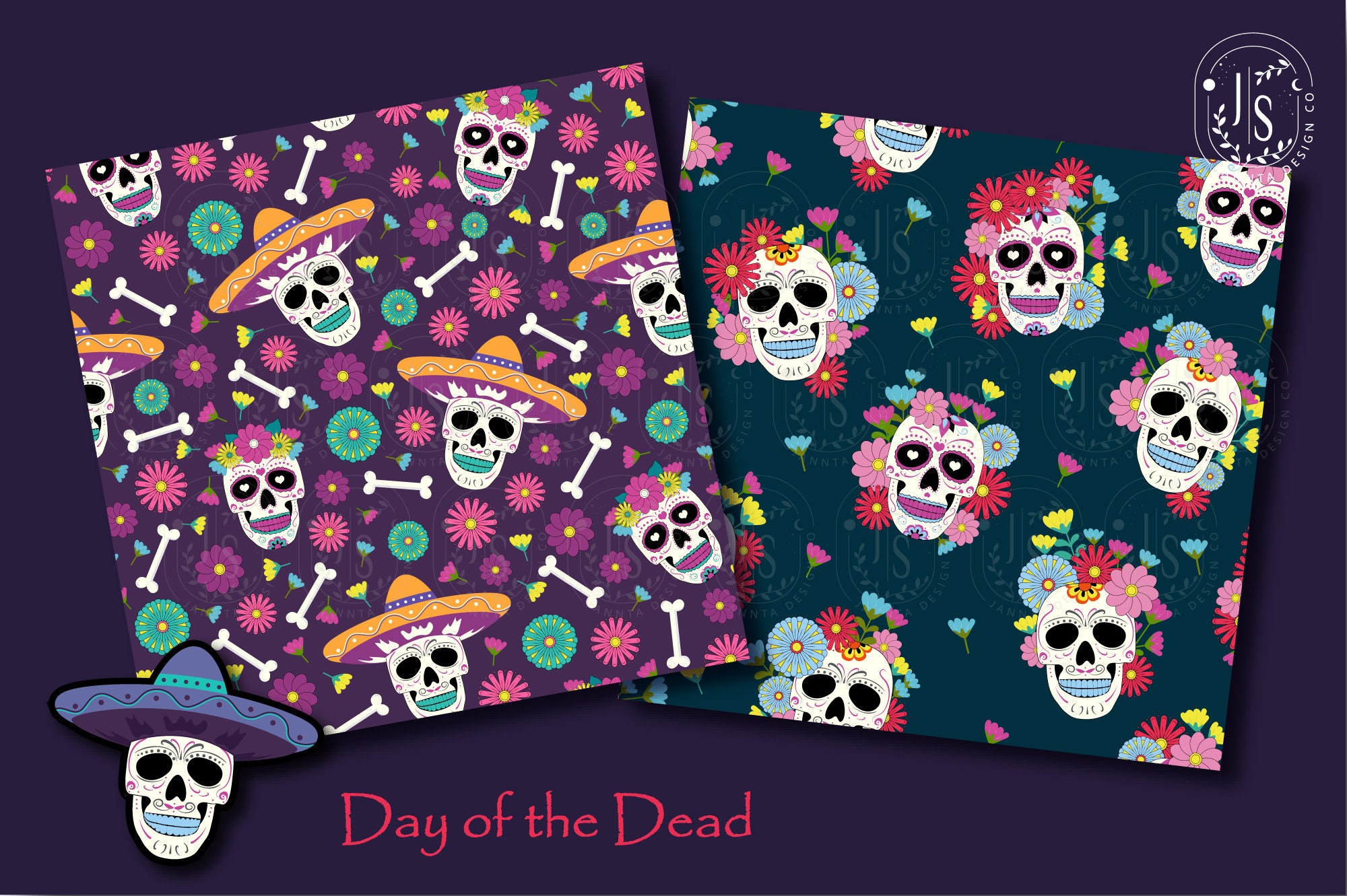 Day of the Dead Sugar Skull Digital Paper | Seamless Patterns (digital ...