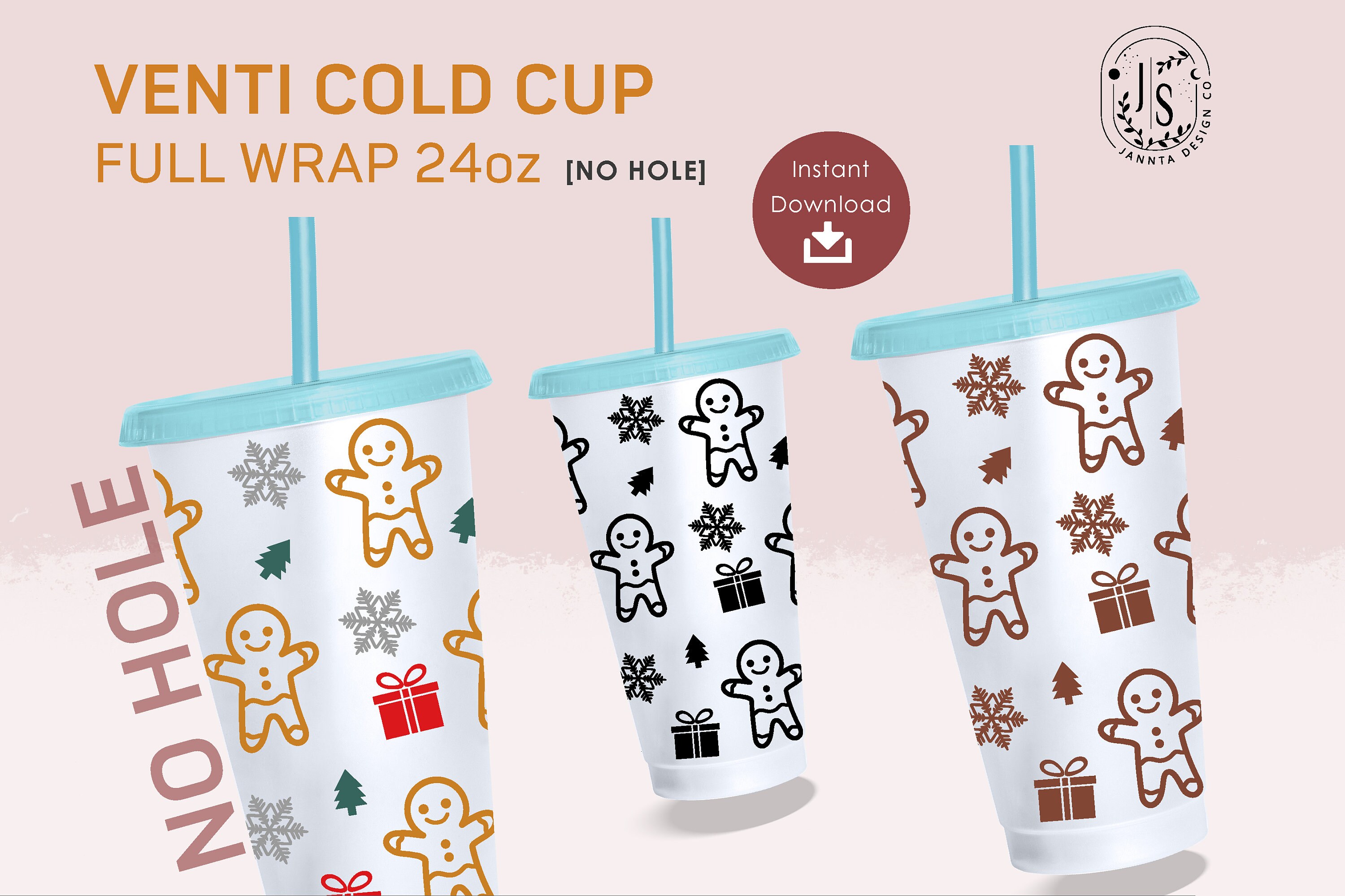 Gingerbread Cookies SVG, No Hole 24oz Venti Cold Cup Svg, Christmas ...
