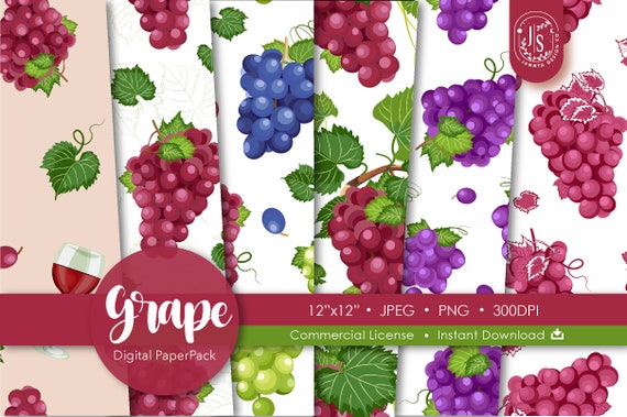Grape Bunch Digital Paper Vine Fruit Grape Fruits Set | Etsy