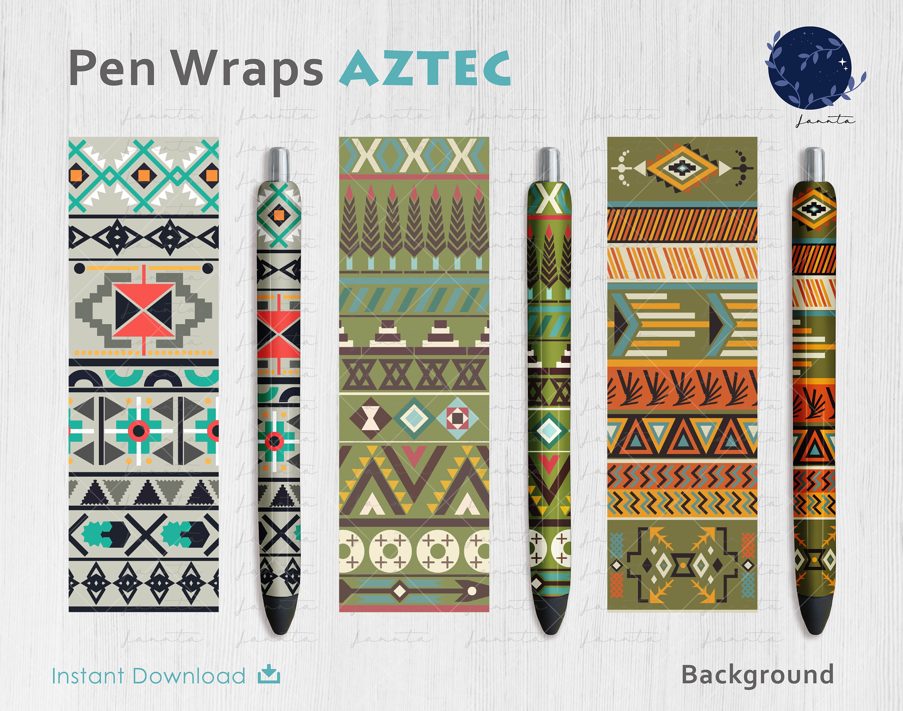 Pen Wrap PNG Aztec Wraps File Set Waterslide or Vinyl PNG | Etsy