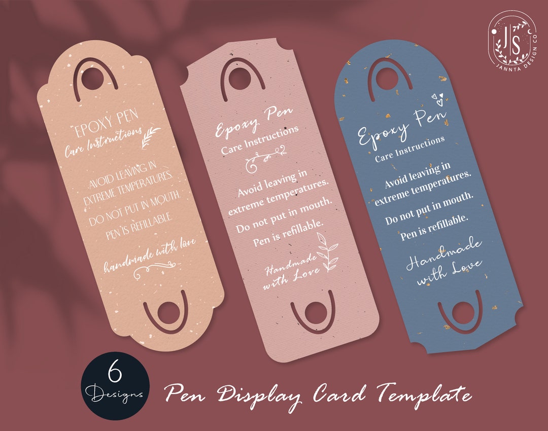 Pen Display Card SVG Holder Glitter Pen Care Template Epoxy Pen Card ...