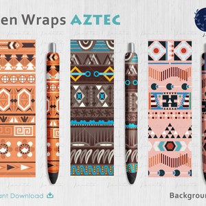 Pen Wrap PNG File Set Aztec Pen Wraps Waterslide or Vinyl - Etsy