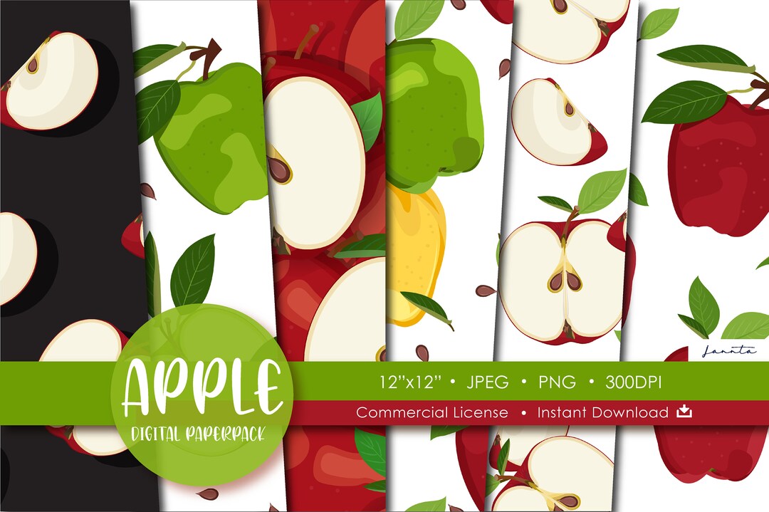 Apples Digital Papers Pack Apple Fruit Pattern Fruits Set Wrap Paper ...