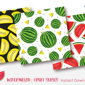 Melon Digital Paper Watermelon Fruit Tropical Fruits Set Wrapping Food ...