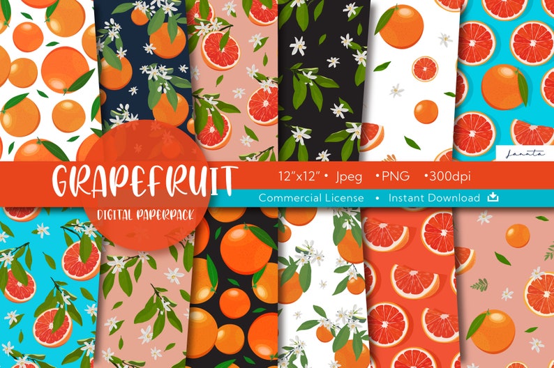 Orange Digital Papers Pack Citrus Fruit Set Wrapping | Etsy