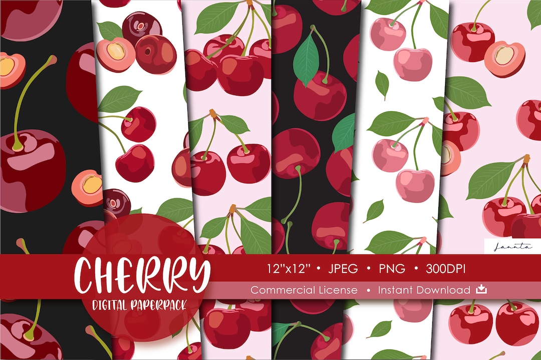 Cherry Digital Papers Pack | Fruit Set Wrapping | Cherries Background ...