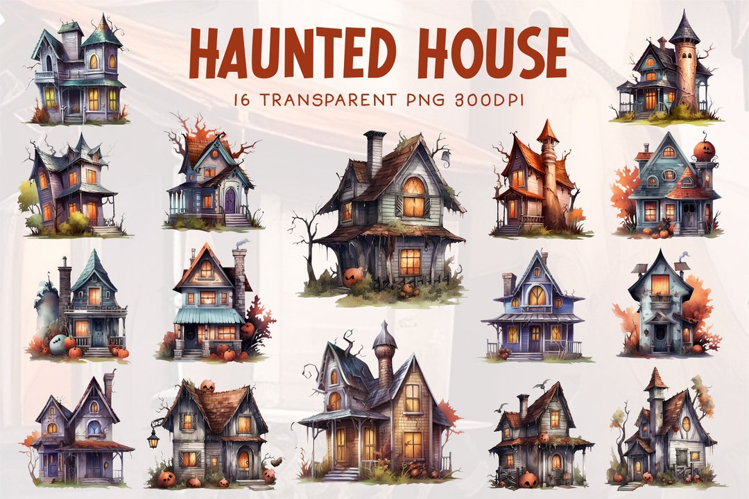 Watercolor Haunted House Clipart Bundle, Halloween Witch Stickers ...