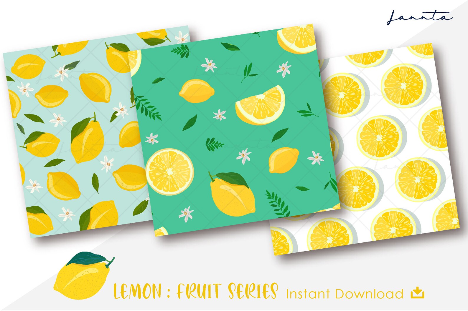 Lemon Digital Papers Pack Fruit Set Wrapping Citrus | Etsy