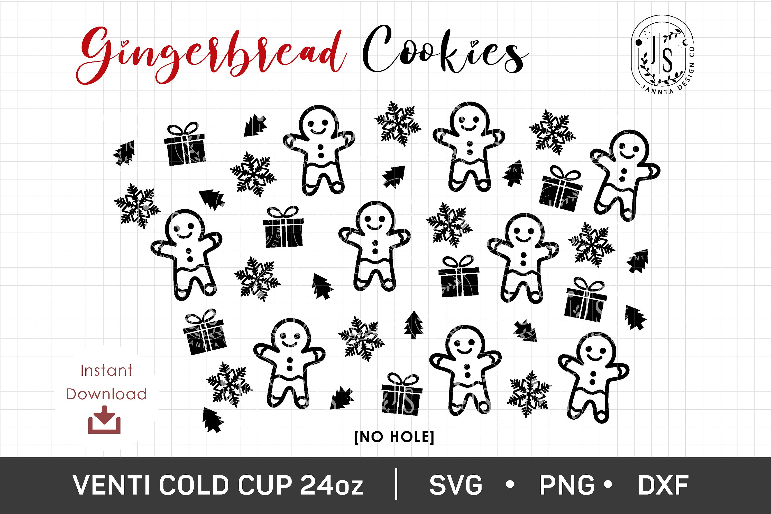 Gingerbread Cookies SVG, No Hole 24oz Venti Cold Cup Svg, Christmas ...