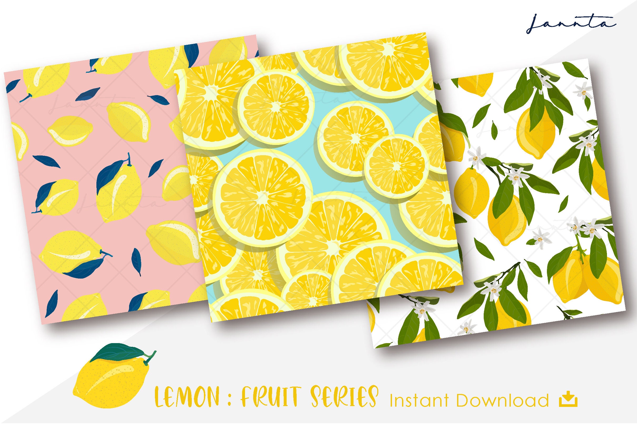Lemon Digital Papers Pack Fruit Set Wrapping Citrus | Etsy