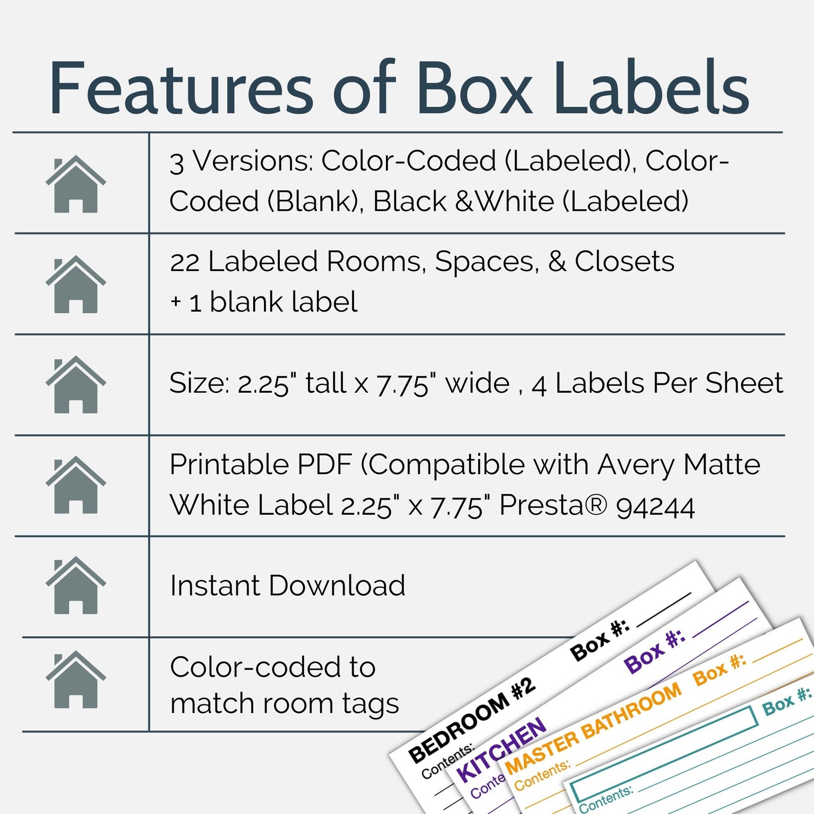 Moving Box Labels, Moving Labels, Box Labels, Box Inventory, Printable ...