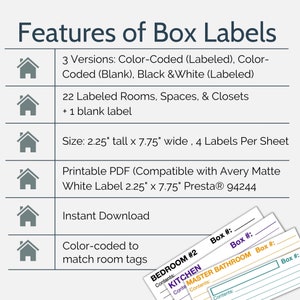 Moving Box Labels, Moving Labels, Box Labels, Box Inventory, Printable ...
