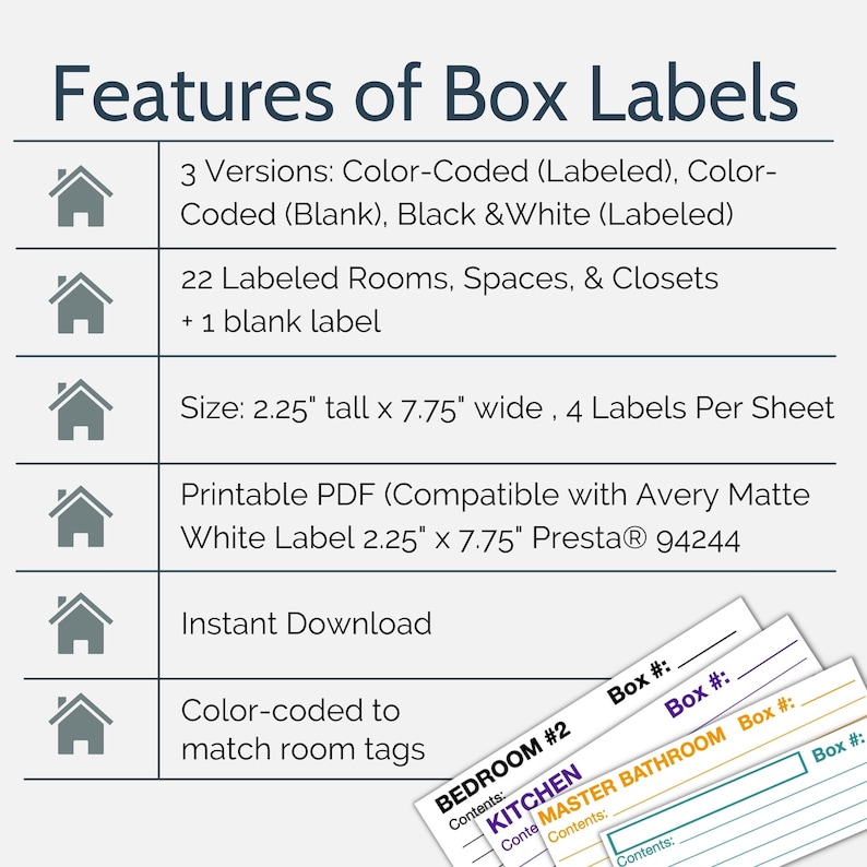 Moving Box Labels, Moving Labels, Box Labels, Box Inventory, Printable ...