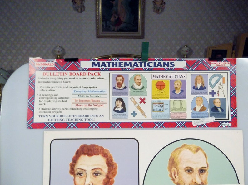 Vintage 1995 Mathematicians Set of 4 Teaching Posters Bulletin Board ...