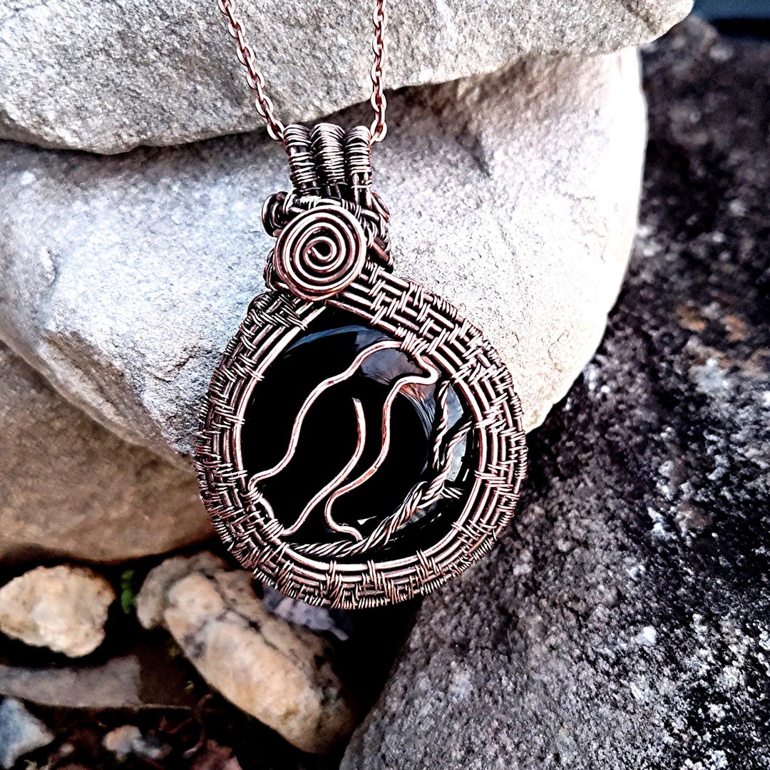 Black Onyx Wire Wrapped Crow/raven Pendant, Gothic Pendant, Protection ...