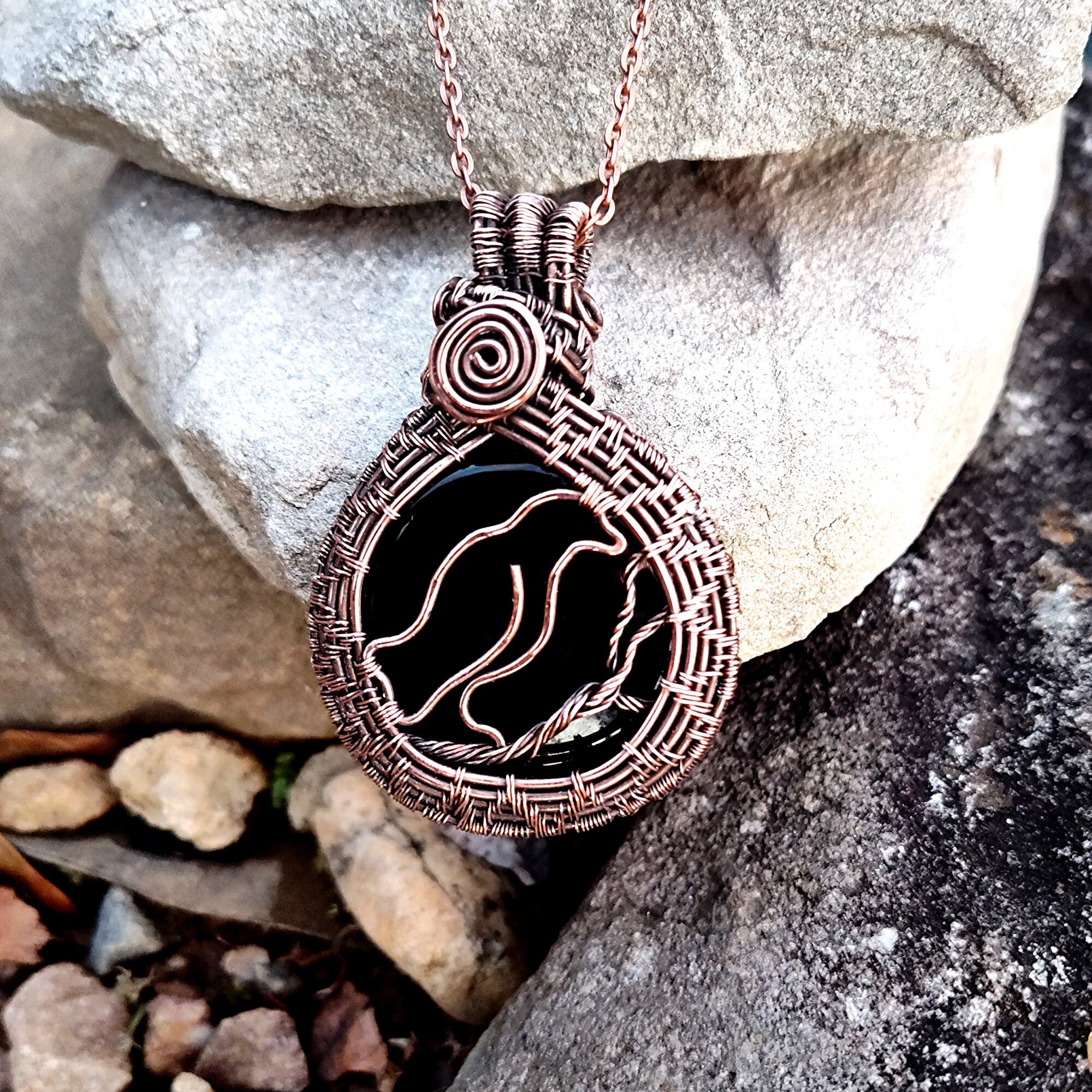 Black Onyx Wire Wrapped Crow/raven Pendant, Gothic Pendant, Protection ...