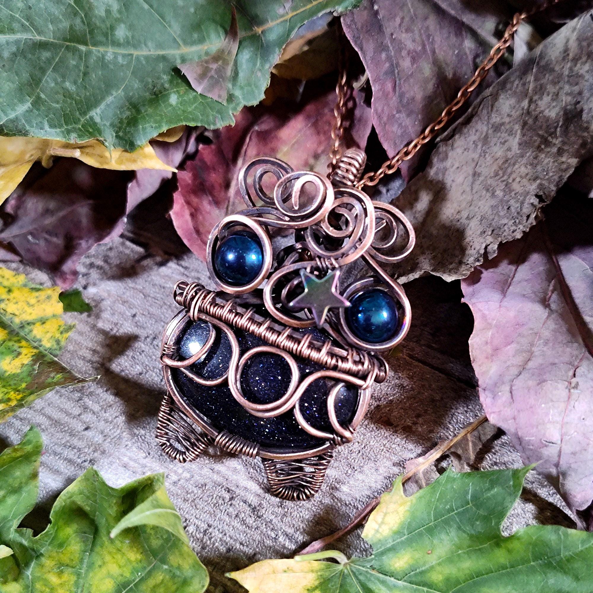 Blue Sandstone Cauldron Pendant / Witches Cauldron Necklace / Wire ...