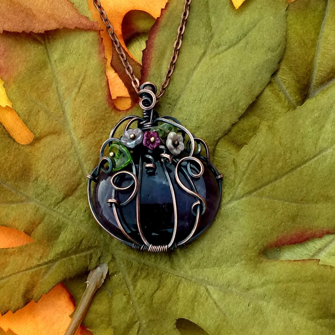 Wire Wrapped Pumpkin Pendant, Amethyst Pumpkin Pendant, Fall Jewelry ...