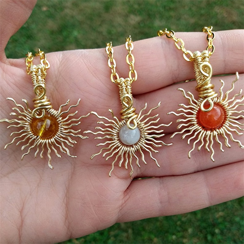 Sun Necklace /sun Pendant /wire Wrapped /citrine/moonstone /carnelian ...