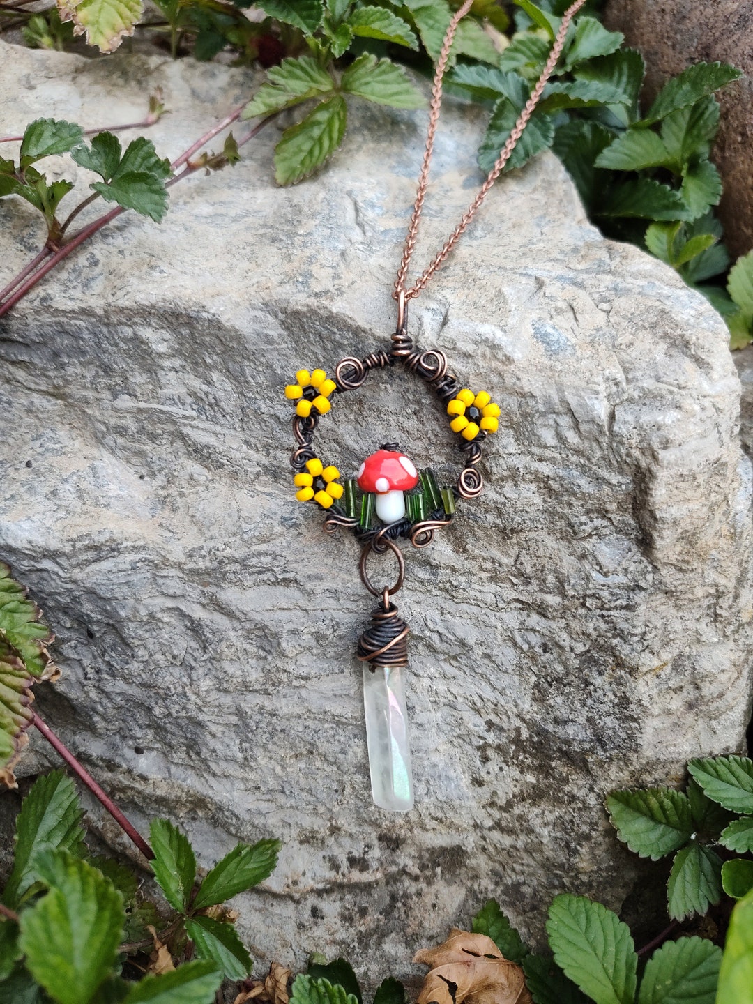 Fairy Core Crystal Mushroom Wreath Pendant, Crystal Quartz Stone ...