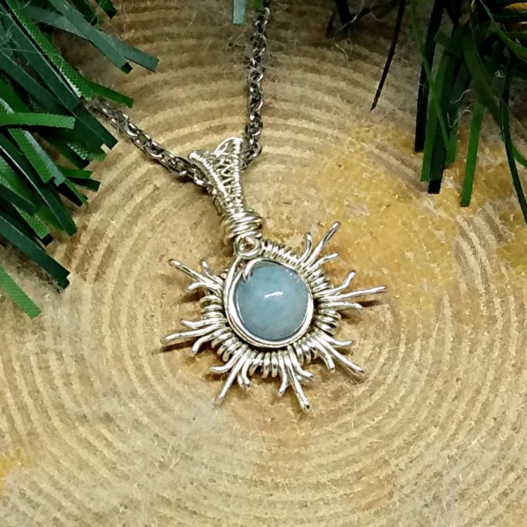 Wire Wrapped Snowflake Necklace With Aquamarine Gemstone / Handmade Jewelry / Snowflake Necklace ...