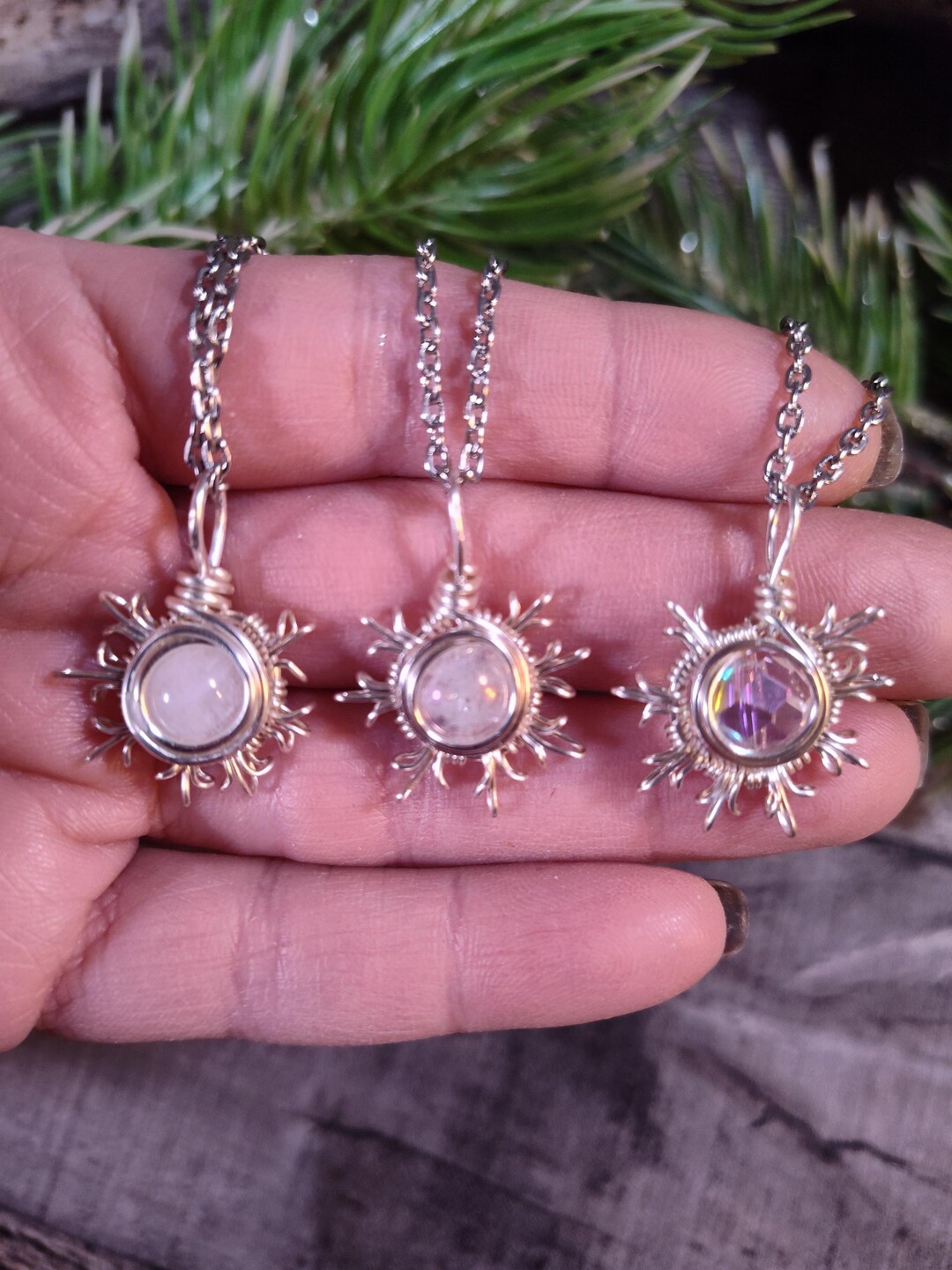 Cystal Quartz Crackle Gemstone Snowflake Necklace, Wire Wrapped ...