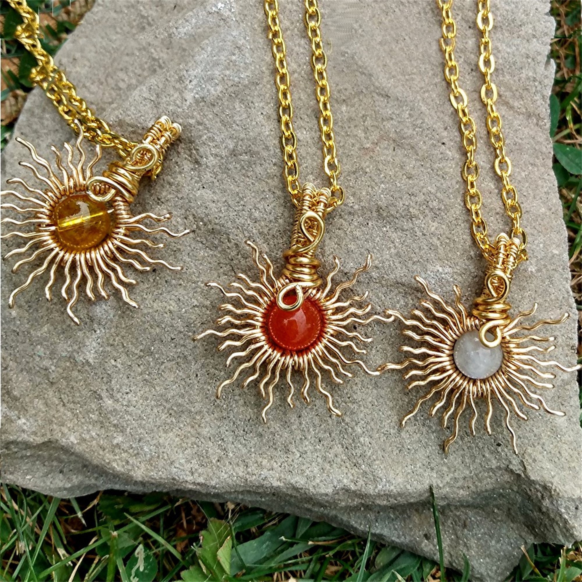 Sun Necklace /sun Pendant /wire Wrapped /citrine/moonstone /carnelian ...
