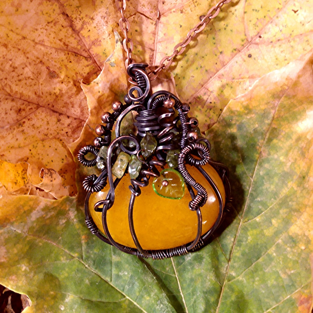 Wire Wrapped Pumpkin Pendant Orange Jade Pumpkin Pendant - Etsy