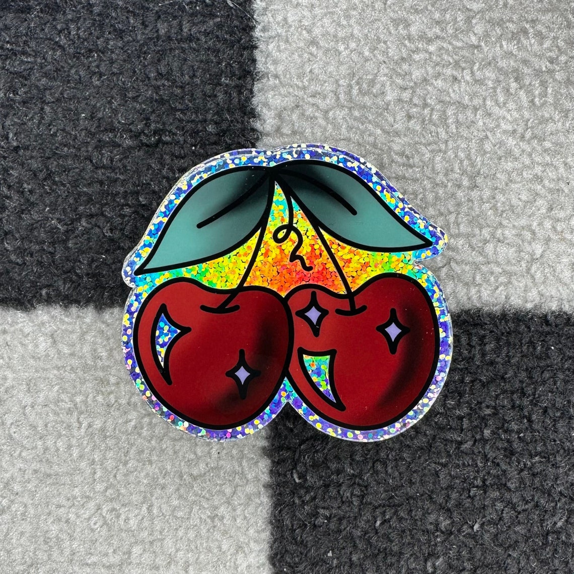 Cherry Glitter Sticker | Pair of Cherries Rainbow Reflective | High ...