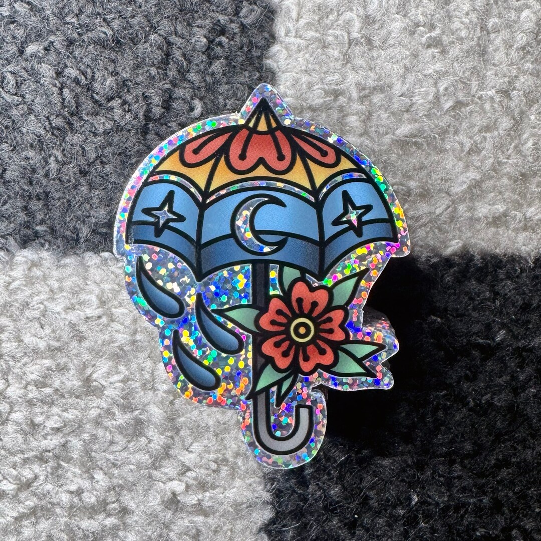 Umbrella Glitter Sticker | Raindrops, Flower, Moon and Stars | High ...