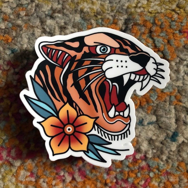 Traditional Tattoo Style Tiger Head Sticker 3-inch Diecut - Etsy