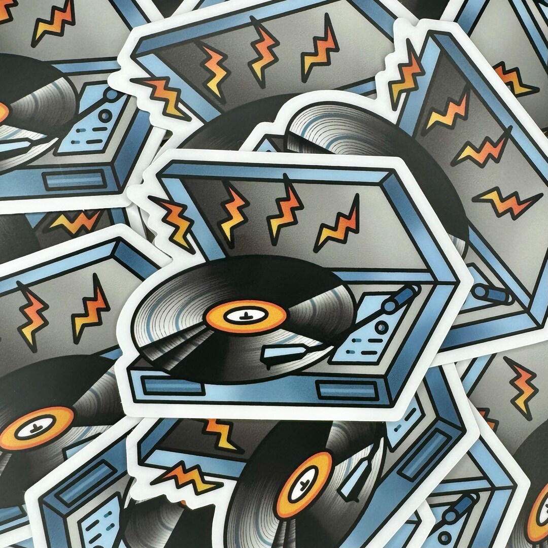Traditional Tattoo Inspired Record Player Sticker | 3 Inch Custom Die ...