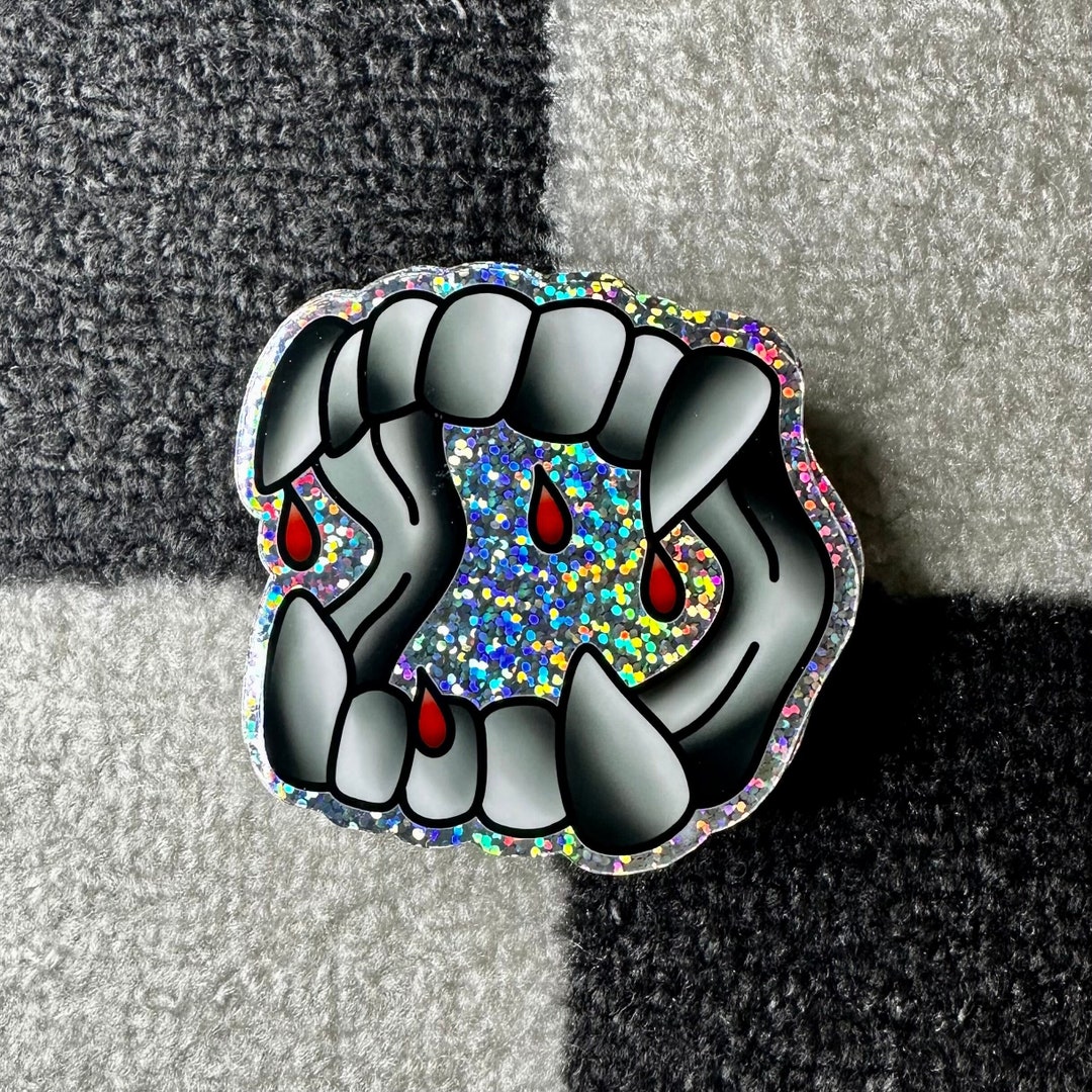 Plastic Vampire Teeth Glitter Sticker | Twilight Fangs Skin of a Killer ...