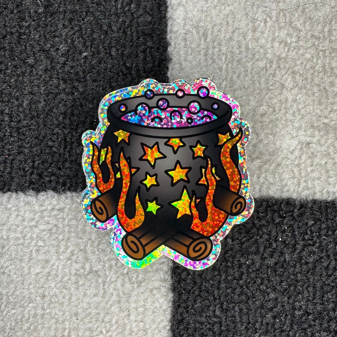 Witch Cauldron Bubbling Glitter Sticker | Stars and Flames Brewing ...
