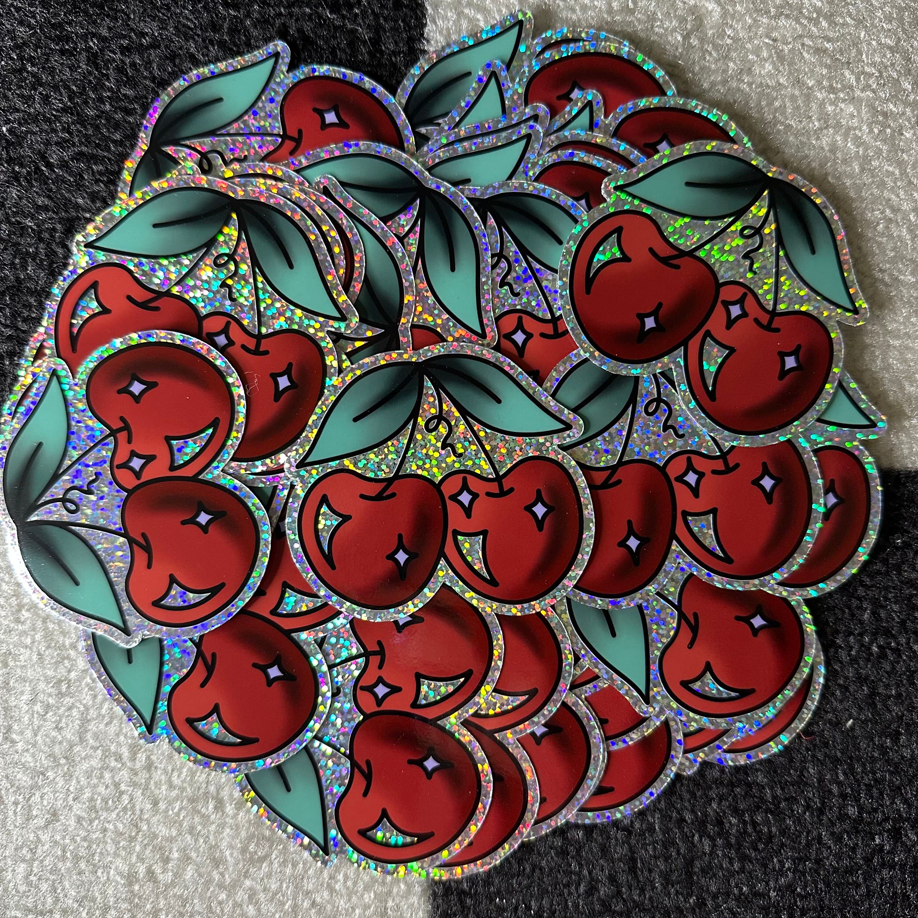 Cherry Glitter Sticker | Pair of Cherries Rainbow Reflective | High ...