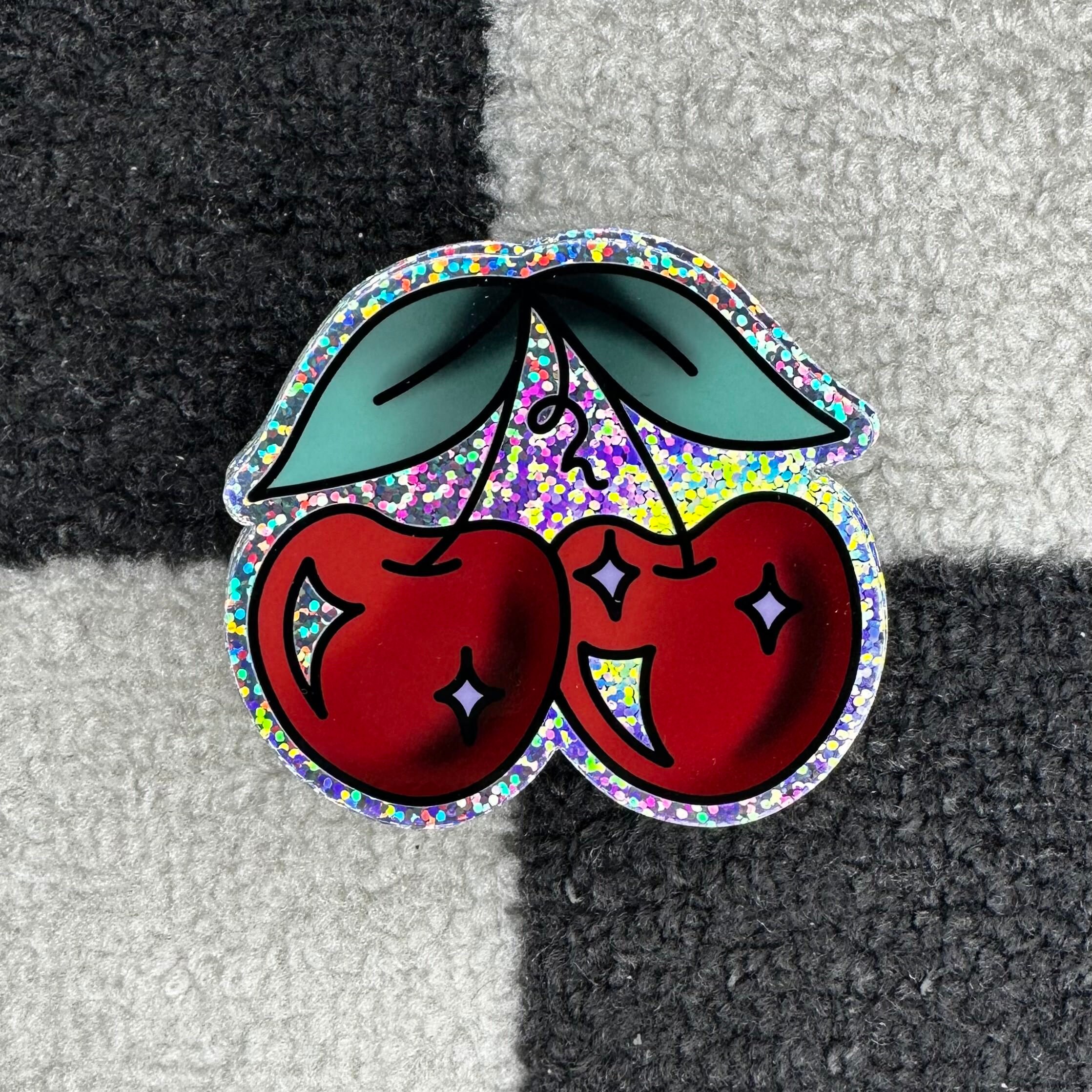 Cherry Glitter Sticker | Pair of Cherries Rainbow Reflective | High ...