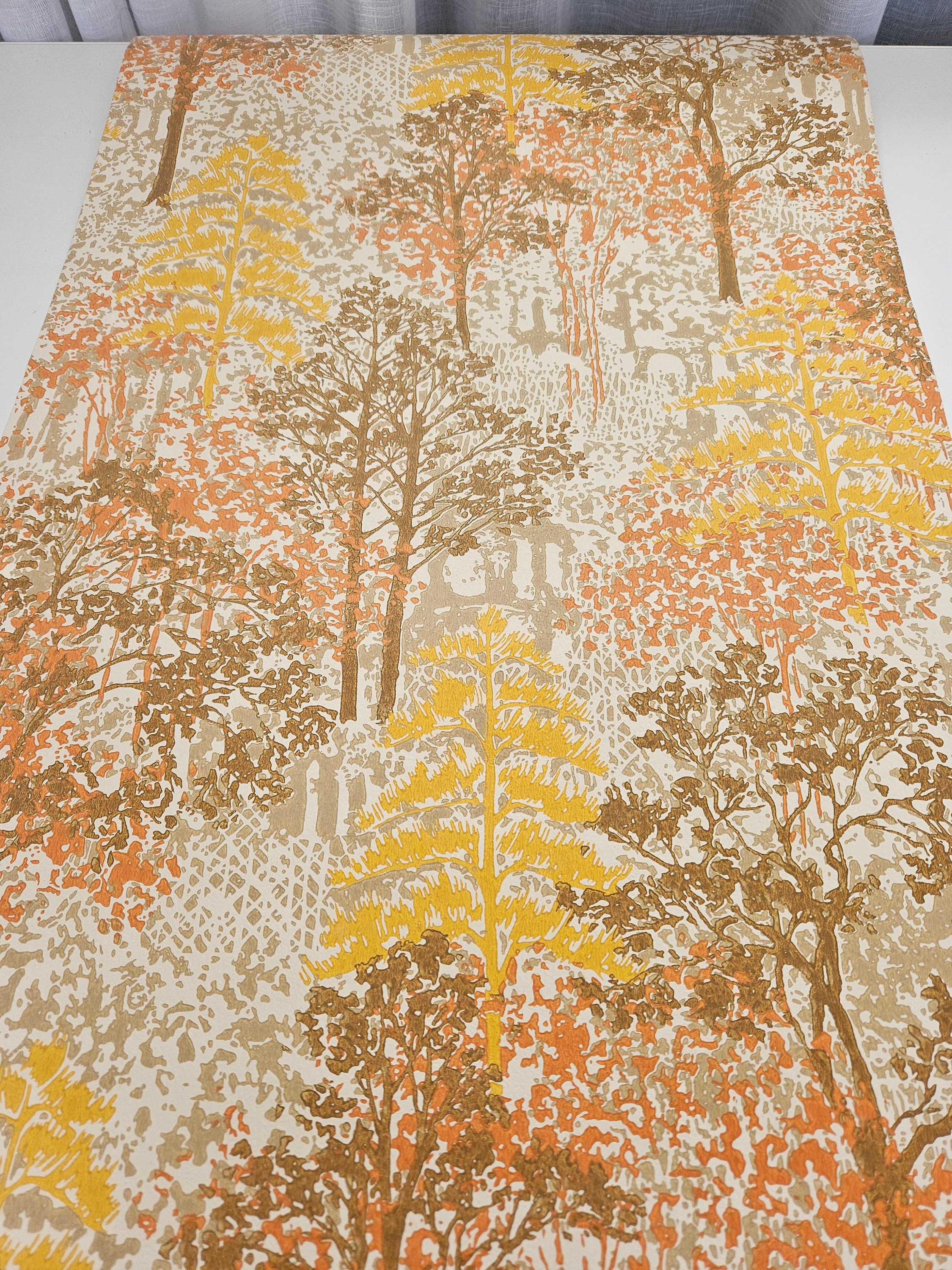 1960s Autumn Trees Design Vintage Wallpaper. - Etsy