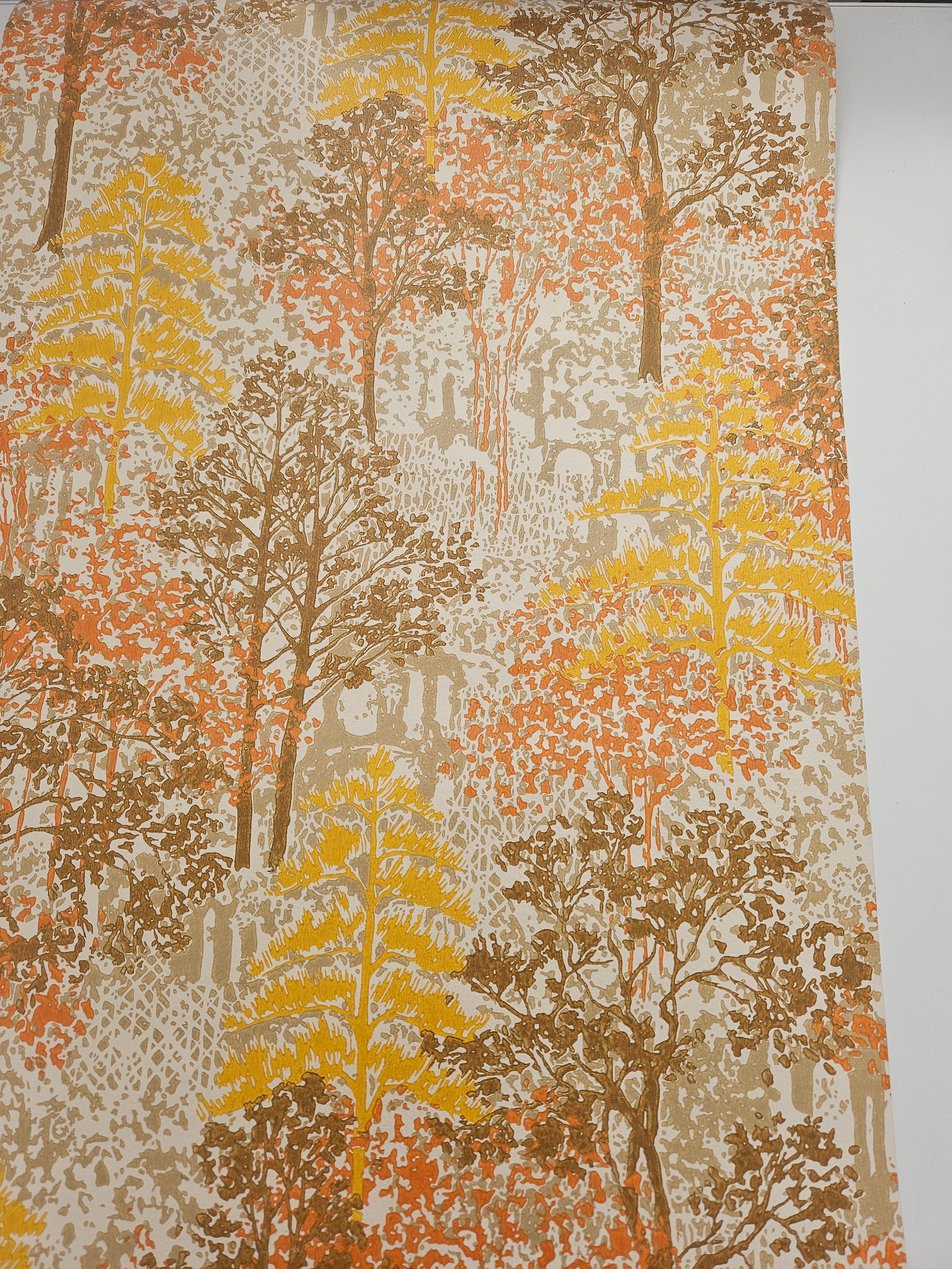 1960s Autumn Trees Design Vintage Wallpaper. - Etsy