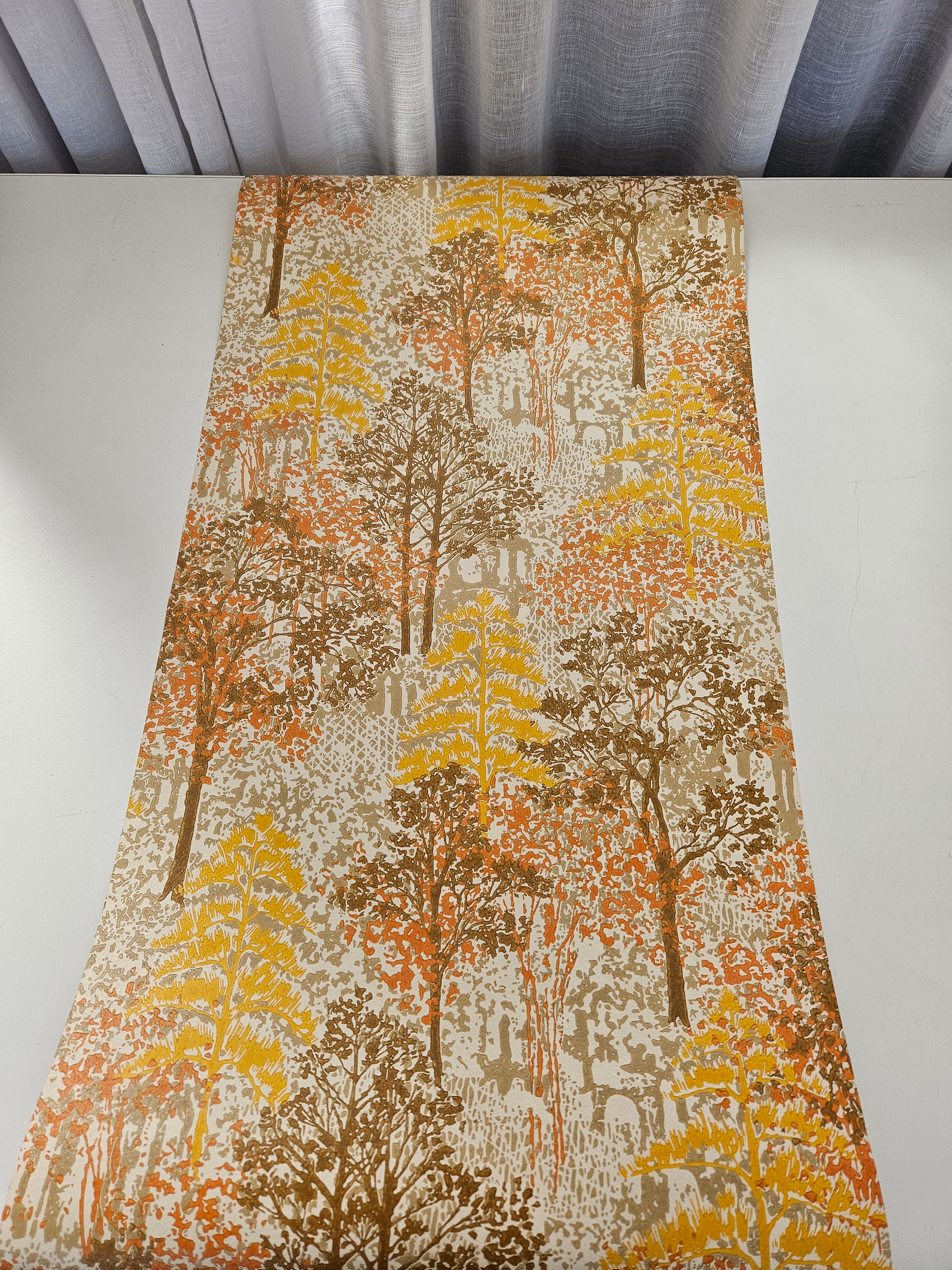 1960s Autumn Trees Design Vintage Wallpaper. - Etsy