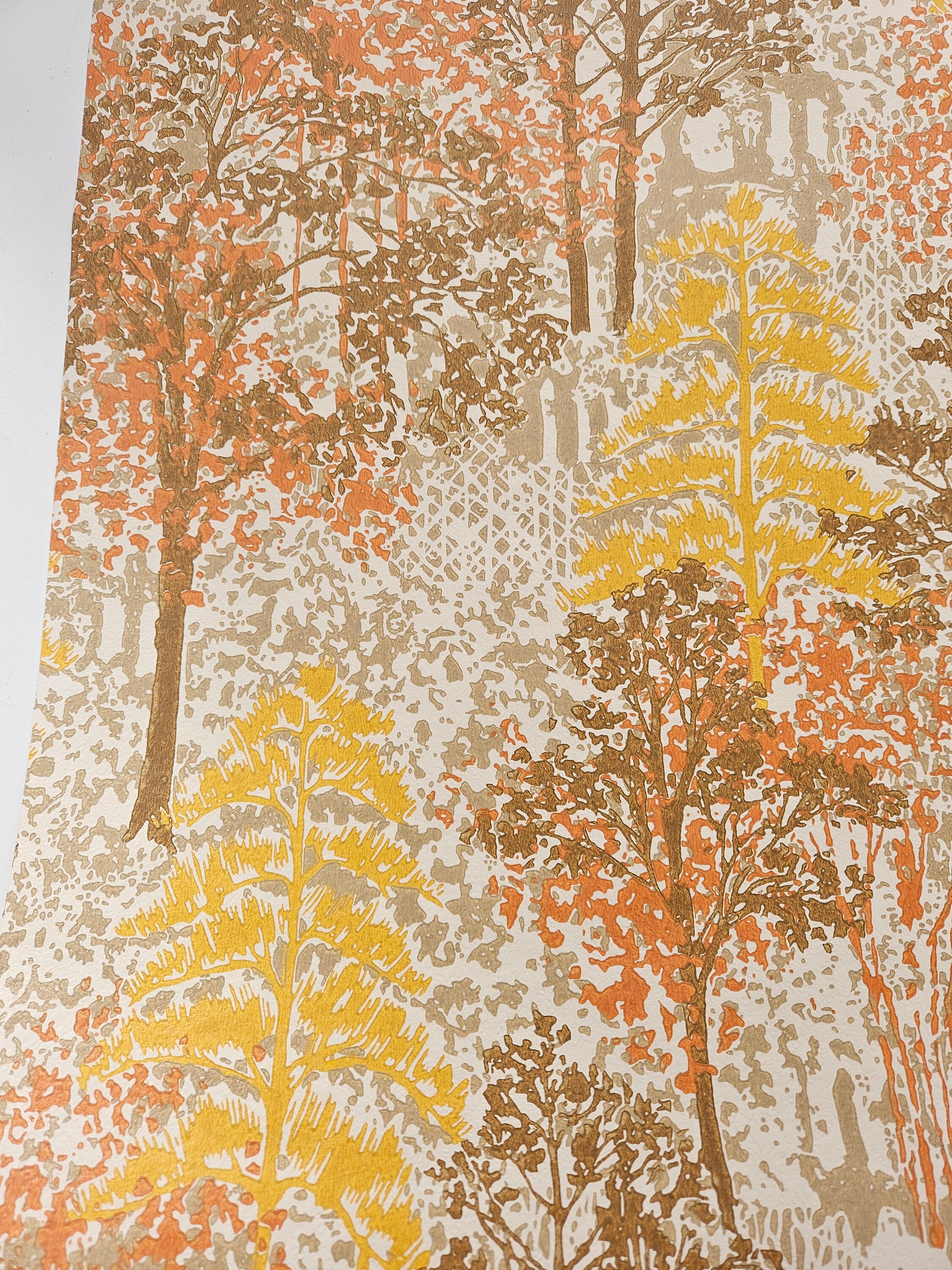 1960s Autumn Trees Design Vintage Wallpaper. - Etsy